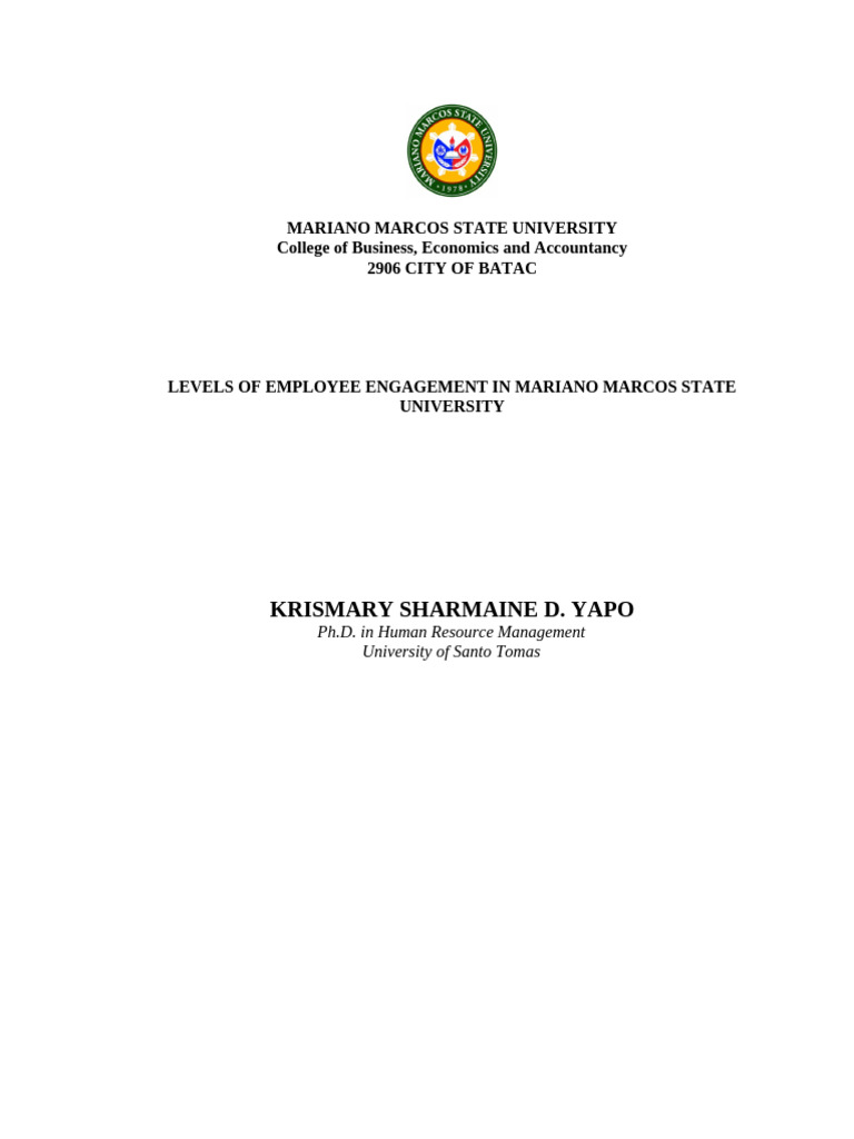 Levels of Employee Engagement in Mmsu Final Edited | PDF | Employment | Identity (Social Science)