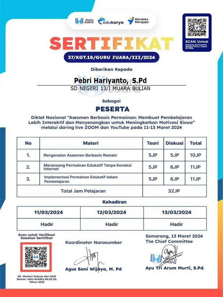 Sertifikat PEBRI - 1 | PDF