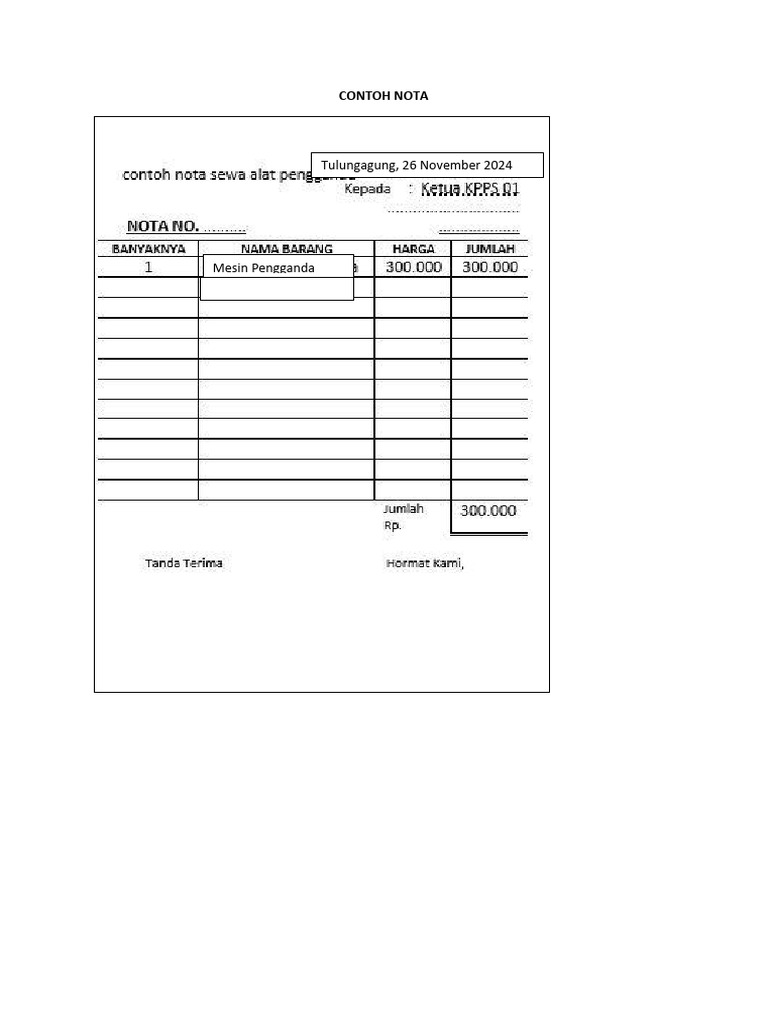 Contoh Nota Mesin Pengganda. | PDF