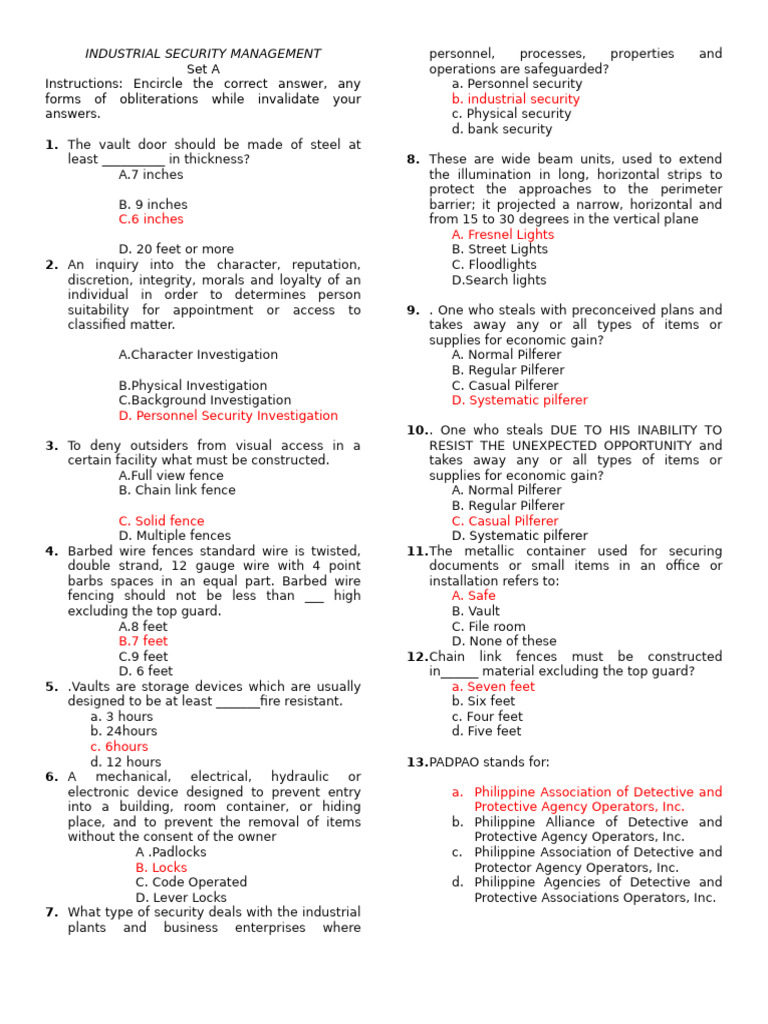 INDUSTRIAL SECuriTY. Exam | PDF | Physical Security
