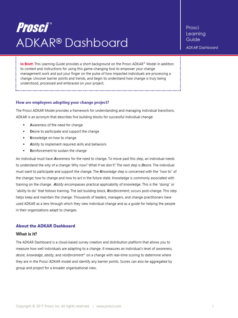 ADKAR Dashboard Learning Guide | PDF | Change Management | Learning