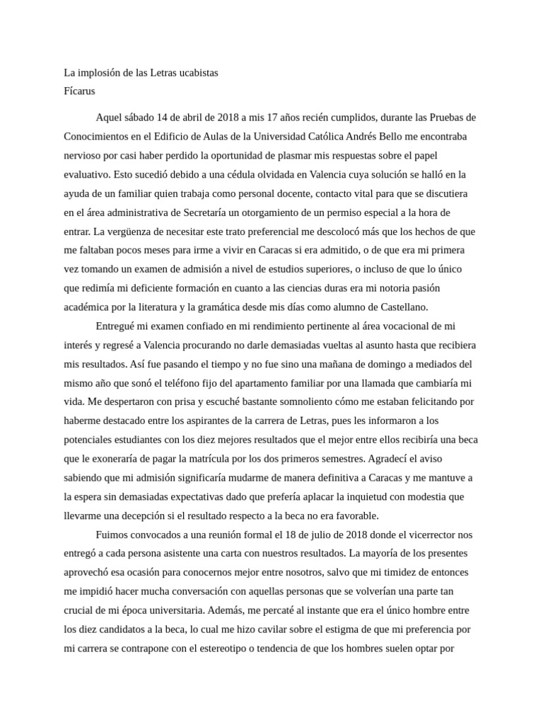 La Implosión de Las Letras Ucabistas | PDF