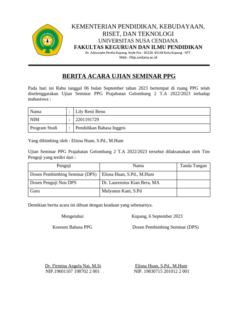 Berita Acara & Daftar Hadir Seminar PPG Prajab Gel. II. | PDF