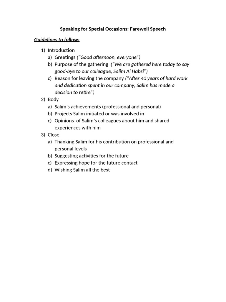 Farewell Speech Guide for Colleagues | PDF