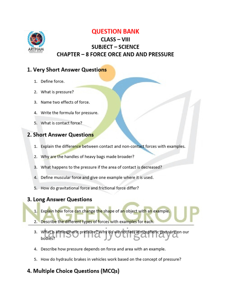 Class 8 Science: Force and Pressure Q&A | PDF | Force | Pressure