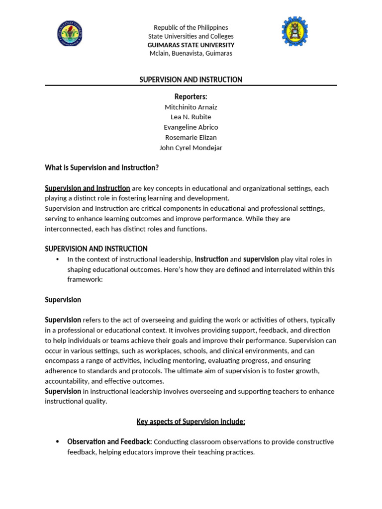 Supervision and Instruction Overview | PDF | Educational Assessment ...