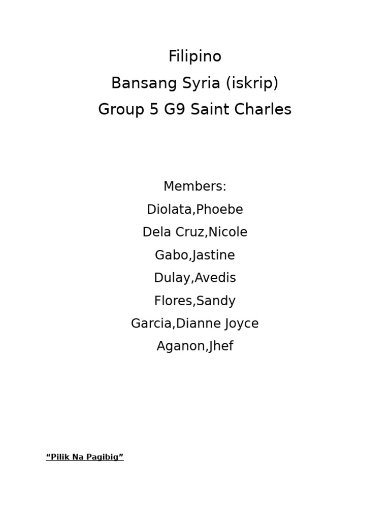 Filipino Bansang Syria (Iskrip) Group 5 G9 Saint Charles | PDF