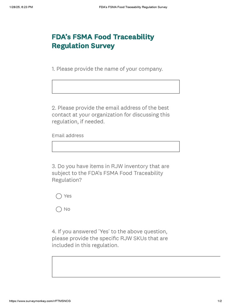FDA's FSMA Food Traceability Regulation Survey | PDF