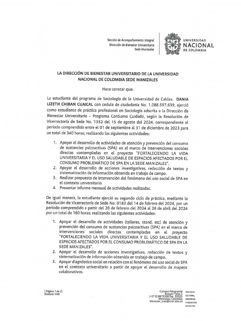 Certificado de Practica Dania Lizeth Chiran Cuaical | PDF