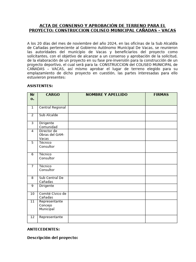 Acta de Consenso y Aprobación de Lugar | PDF | Gobierno