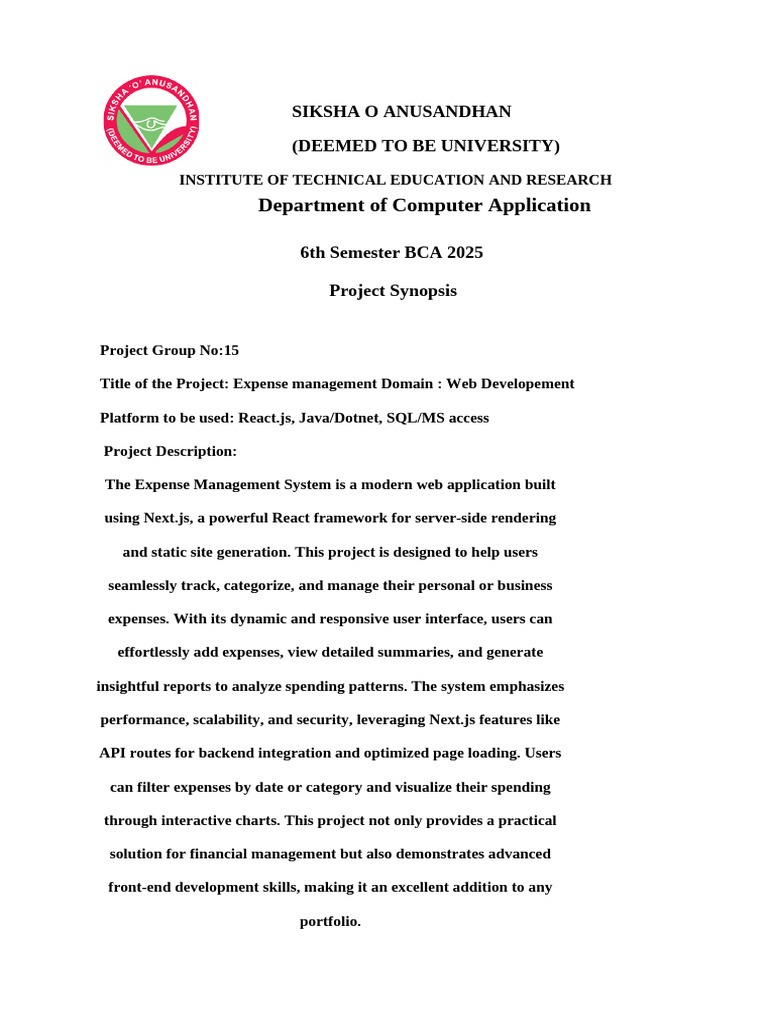 Project Synopsis Format | PDF