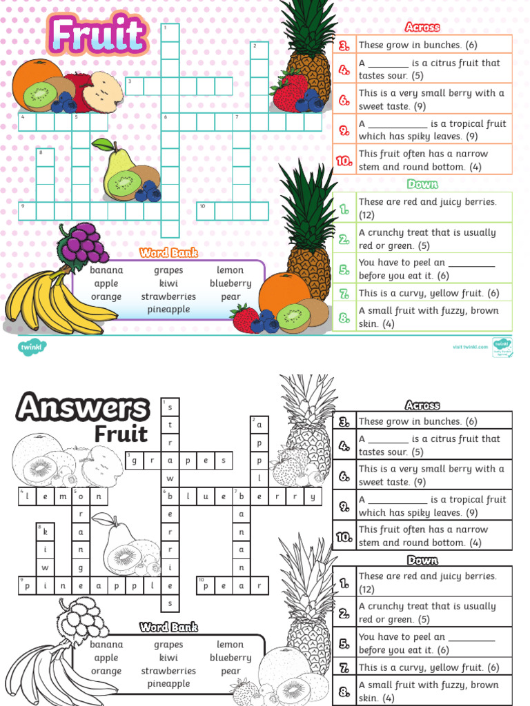 Fruit Crossword Puzzle Answers | PDF | Berry | Fruit