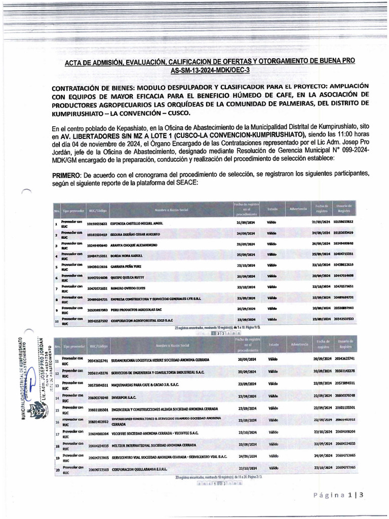 Acta de Buena Pro | PDF