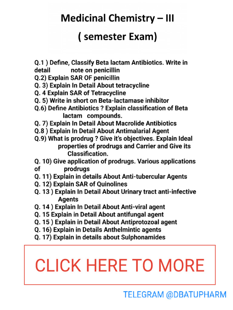 Medicinal Chemistry 3 6th Sem Imp Questions and Answers | PDF ...