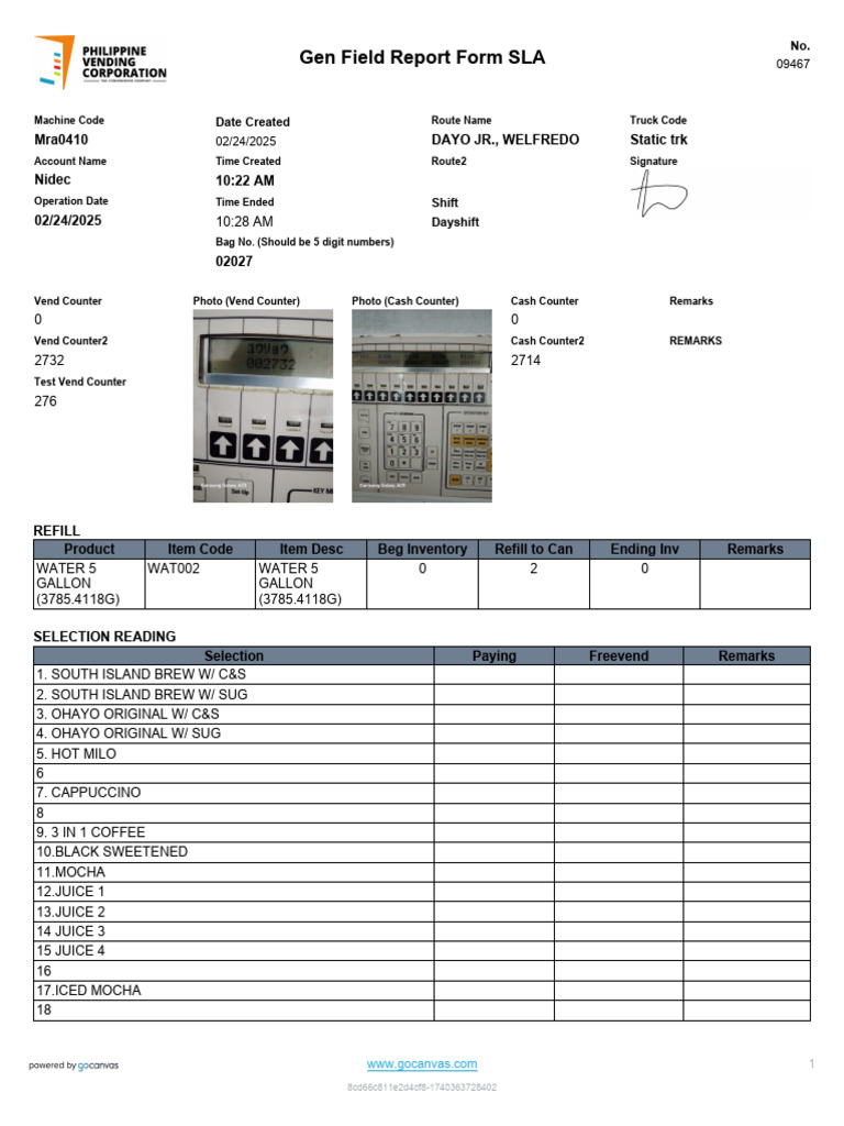 Gen Field Report Form for SLA 09467 | PDF | Caffeinated Drinks | Non ...