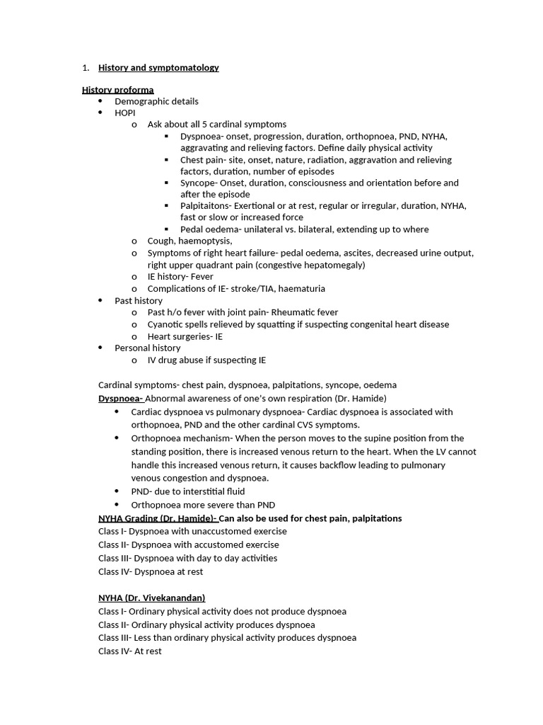 Cardiac History and Examination Guide | PDF | Pulse | Heart Valve