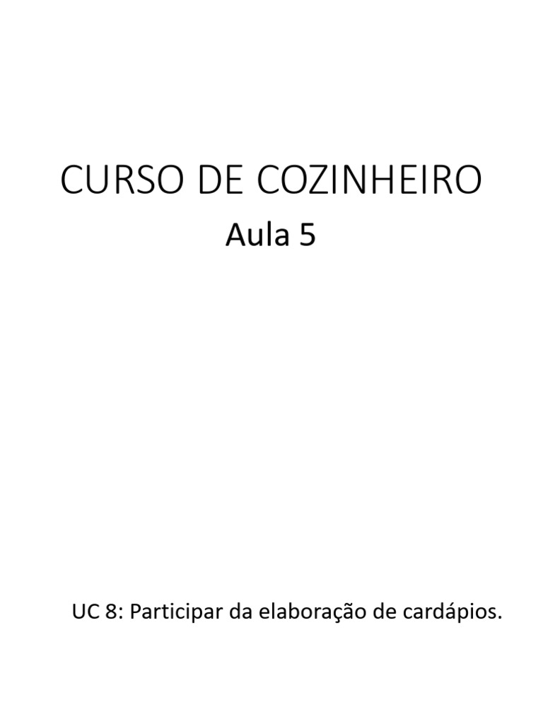UC8 - Aula 5 - Engenharia de Cardápio e Precificação - Ajustada | PDF ...