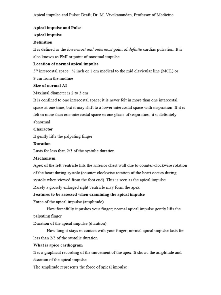 Apical Impulse and Pulse | PDF | Pulse | Aorta