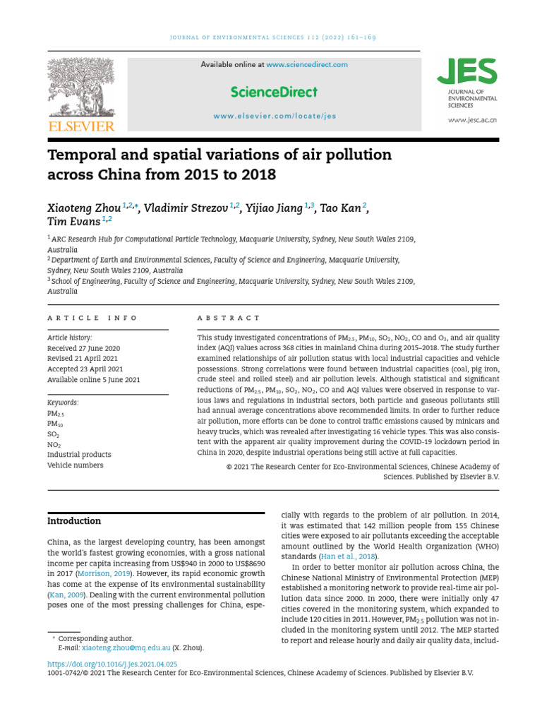 Air Pollution Trends in China (2015-2018) | PDF | Particulates | Air ...
