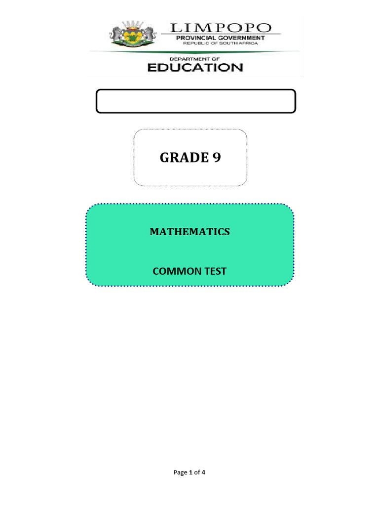 Grade 9 Term 1 Maths Common Test | PDF | Numbers | Arithmetic