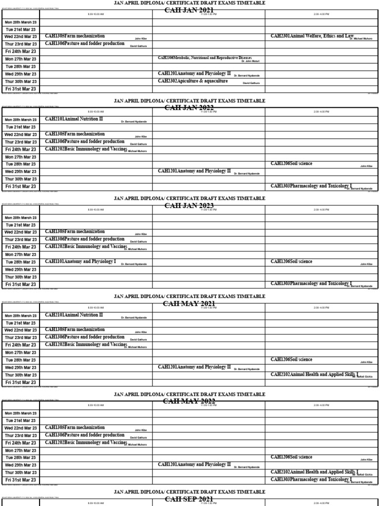 Nakuru Dip-Cert Draft Exam Timetable | PDF | Biology