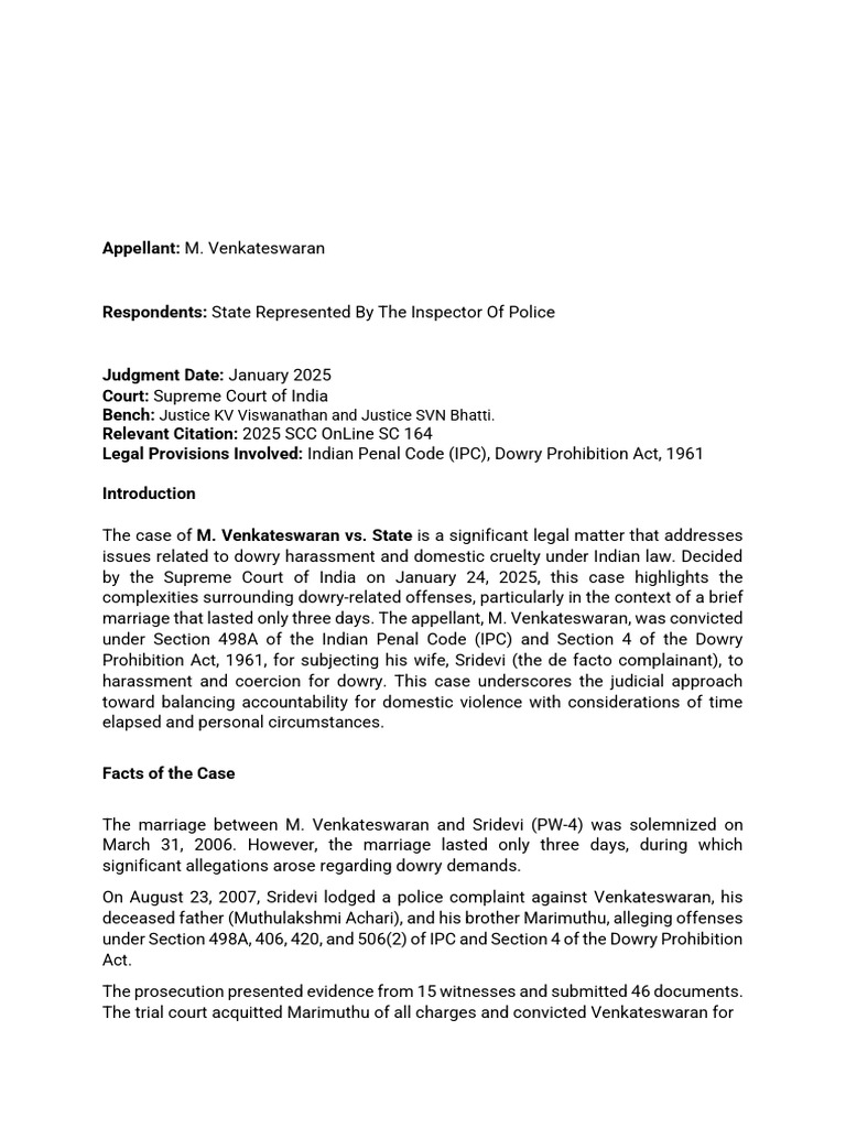 M. Venkateswaran vs. State (Case Comment) | PDF | Criminal Justice ...