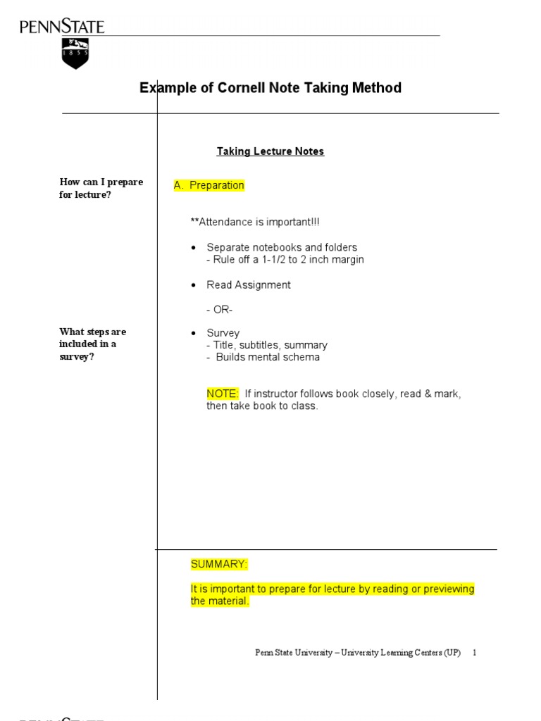 Cornell Note Taking Method Guide | PDF | Lecture | Study Skills