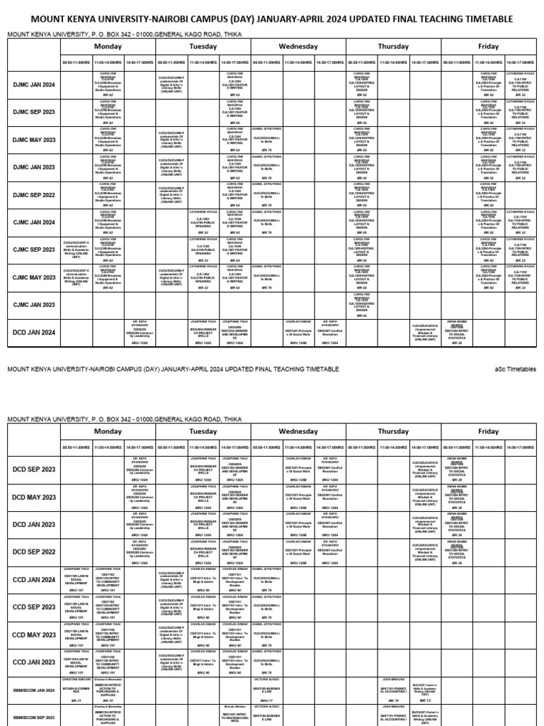 Day January-April 2024 Updated Final Teaching Timetable | PDF