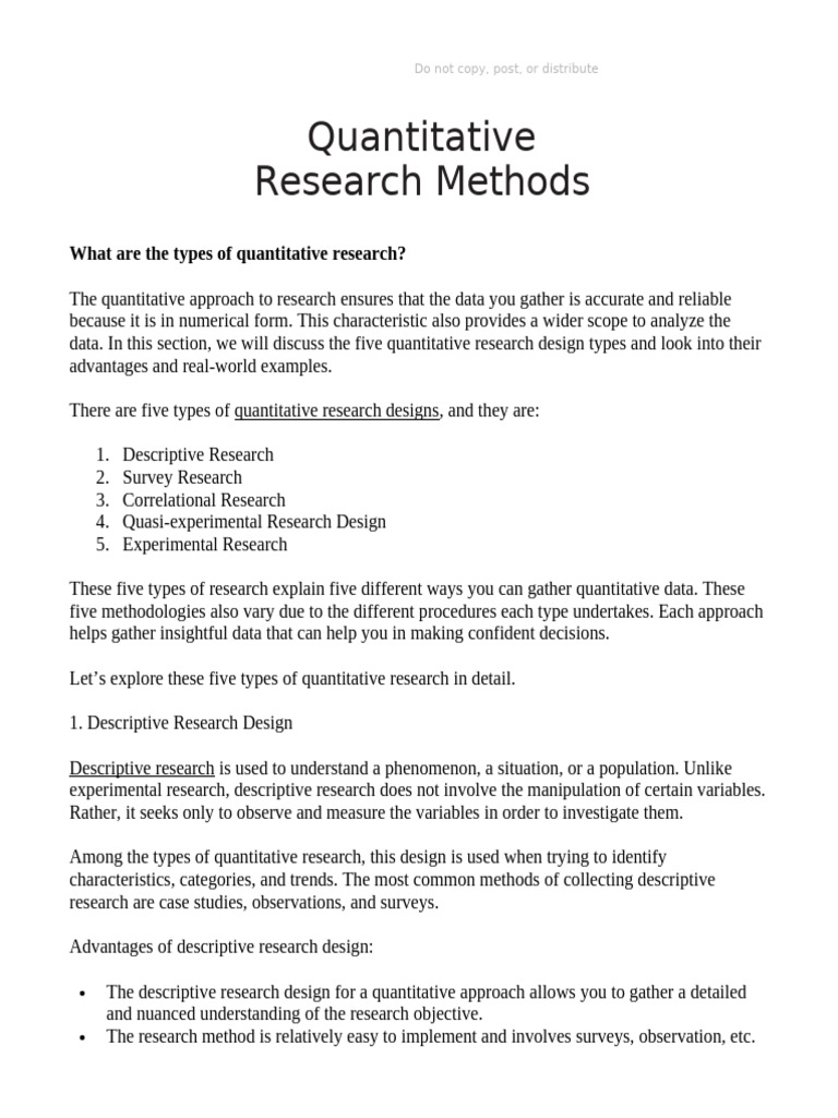Types of Quantitative Research Designs | PDF | Survey Methodology ...