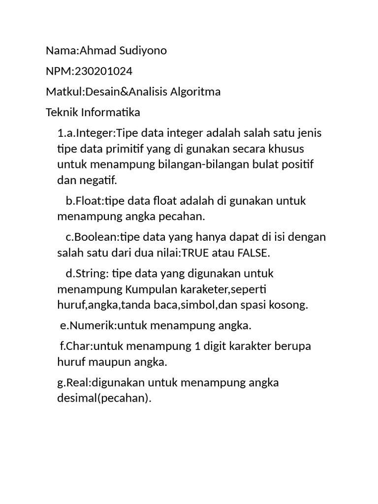 Uts Desain& Analisis Algoritma Ahmad Sudiyono | PDF