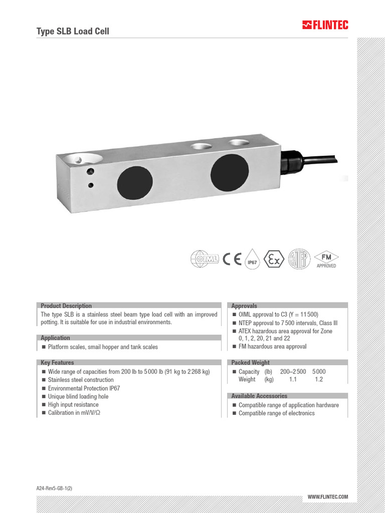 Flintec SLB Load Cell Specifications | PDF | Electromagnetism | Electronics