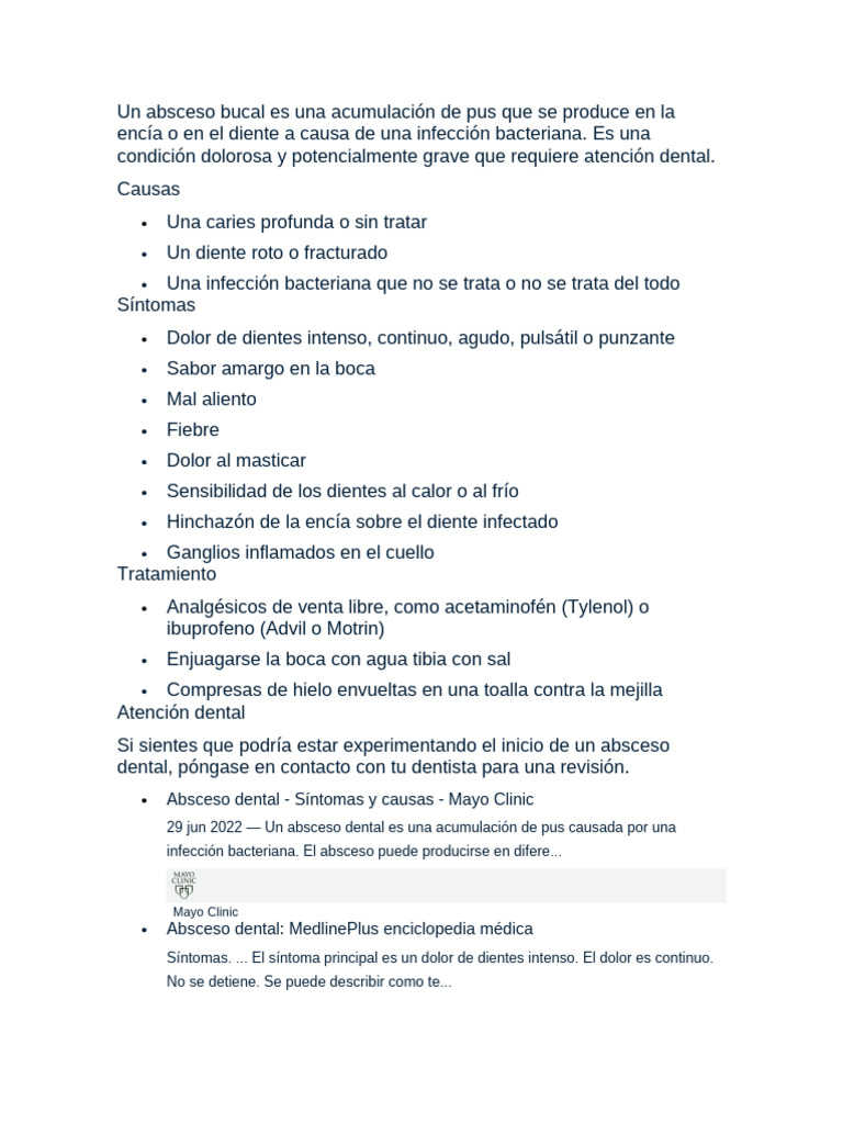 Absceso Bucal: Síntomas y Tratamiento | PDF