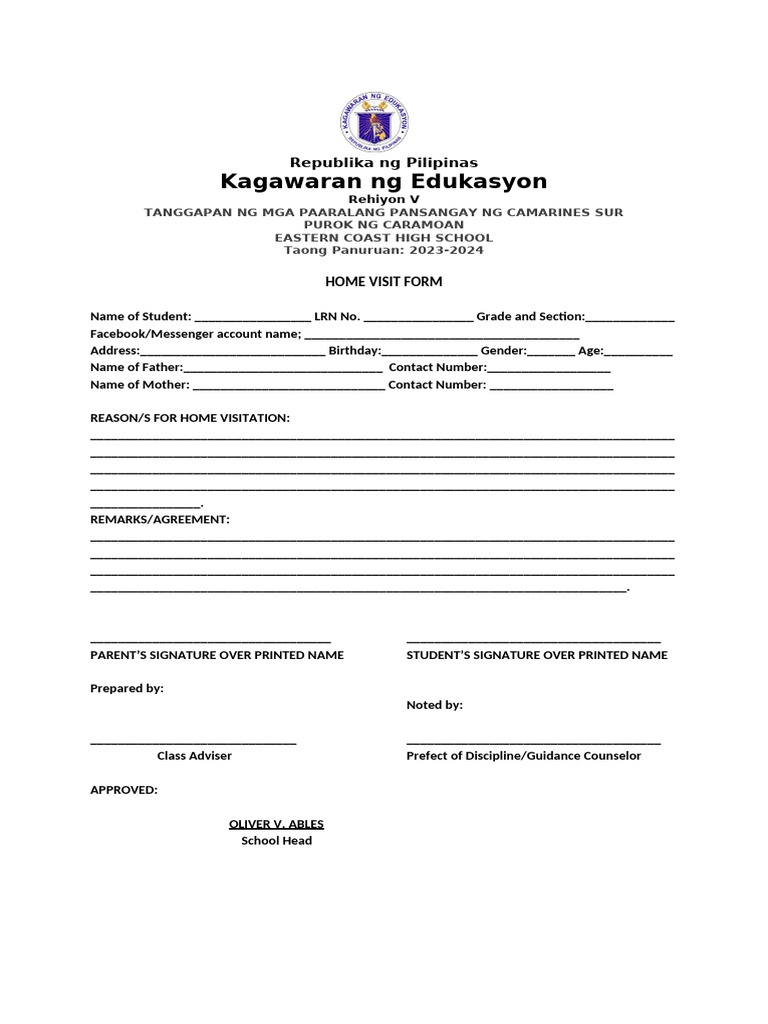 Home Visitation Form | PDF