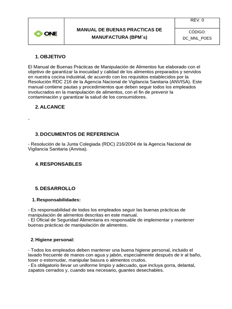 Manual BPMS | PDF | Seguridad alimenticia | Alimentos
