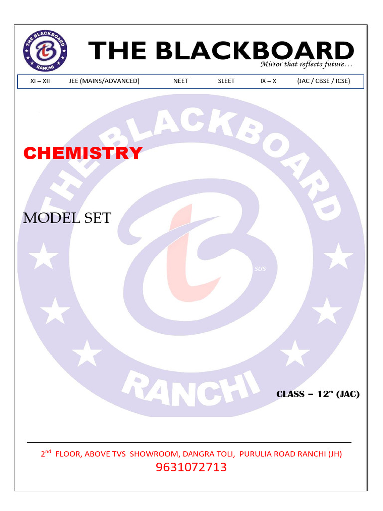 Chemistry Model Set for Class 12 | PDF | Coordination Complex | Aldehyde