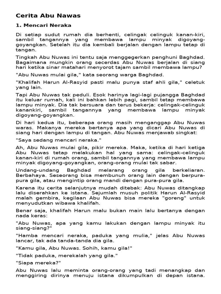 Kisah Cerdas Abu Nawas di Baghdad | PDF