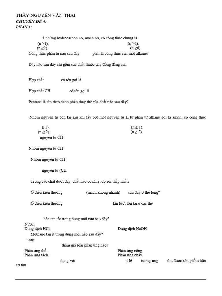 CHUYÊN ĐỀ 4 (P1) - ALKANE - ĐỀ BÀI đáp án | PDF