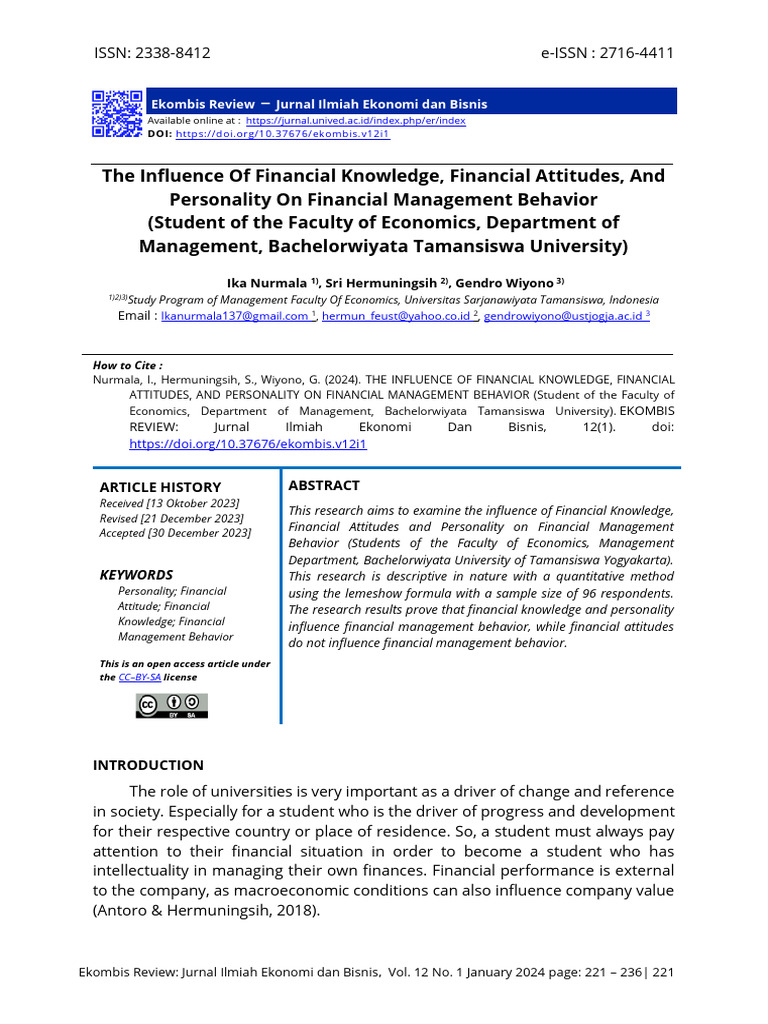 The Influence of Financial Knowledge Financial Att | PDF ...