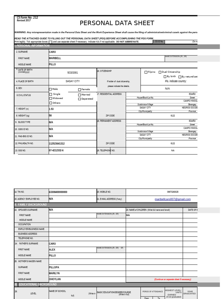 Personal Data Sheet (Revised 2017) | PDF | Government | Justice