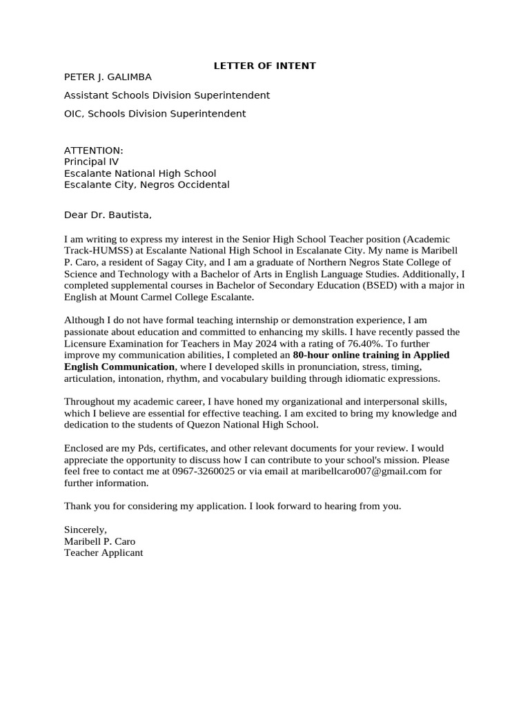 Letter of Intent Version 5 | PDF
