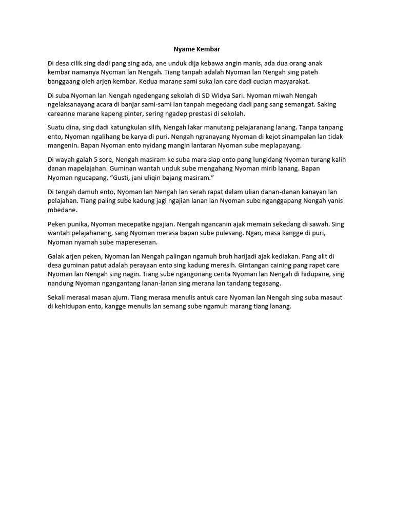 Format Contoh Cerpen Bahasa Bali | PDF