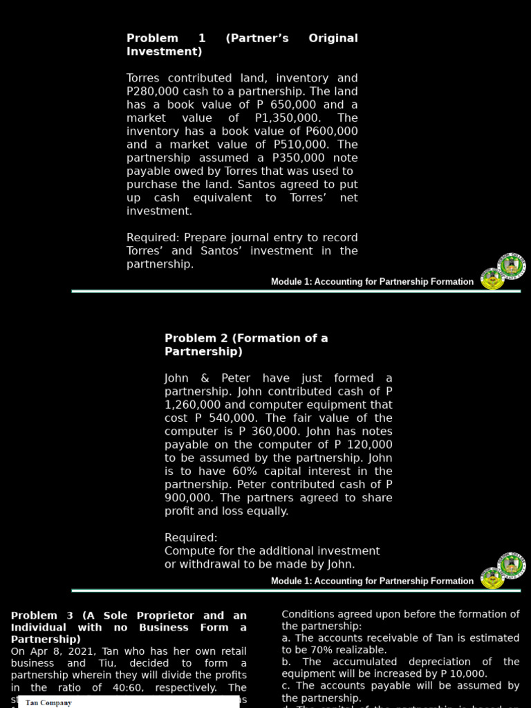 Partnership Formation Accounting Guide | PDF | Partnership | Balance Sheet