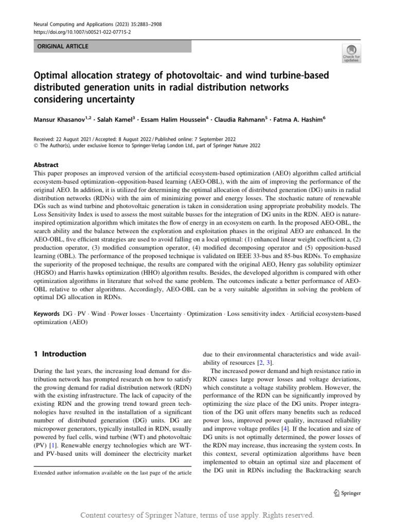 Optimal Allocation Strategy of Photovoltaic and Wi | PDF | Photovoltaics | Mathematical Optimization