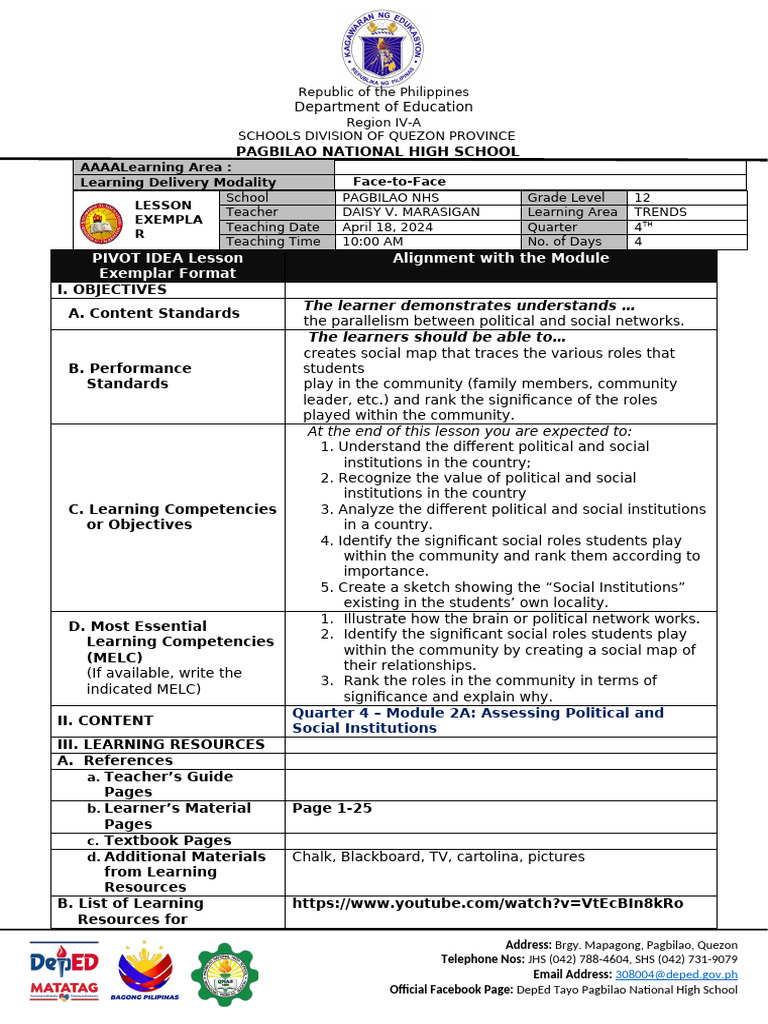 Sample DLP Political and Social Institutions | PDF | Behavior Modification | Cognition