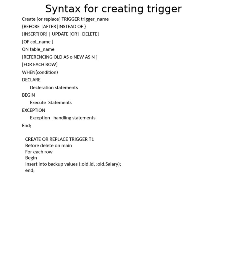 Syntax For Creating Trigger | PDF