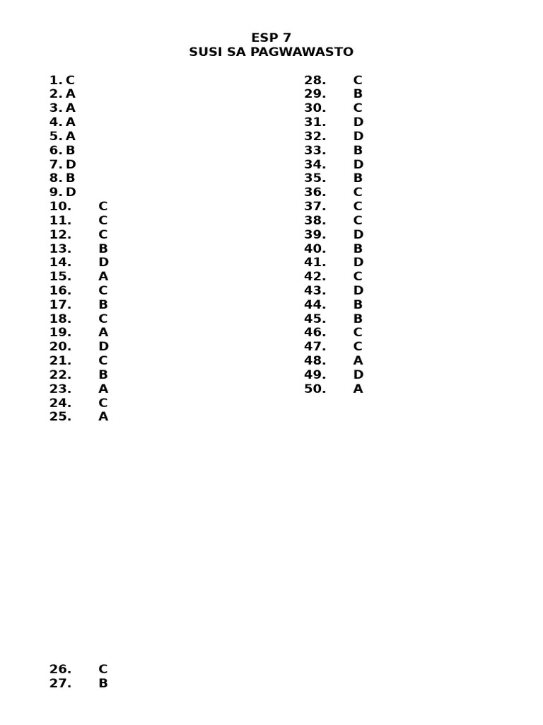 Esp 7 3rd Quarter Key To Correction | PDF