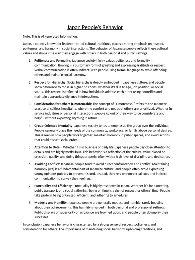 People Behaviour in Japan | PDF | Humility | Social Psychology