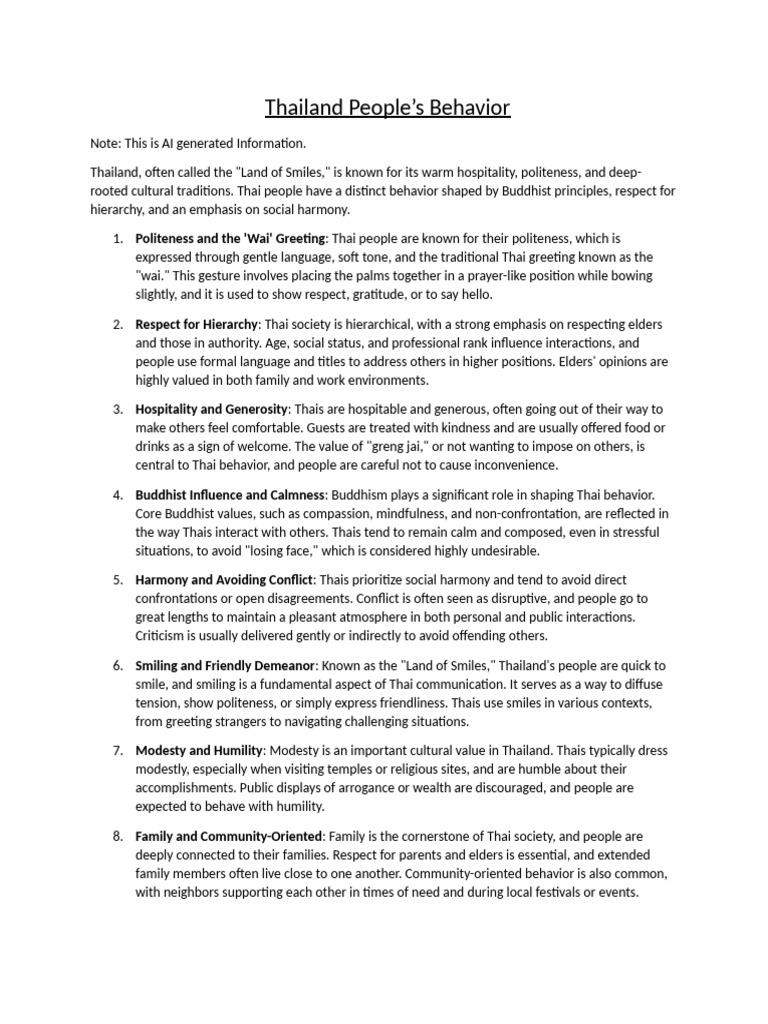 People Behaviour in Thailand | PDF | Humility | Thailand