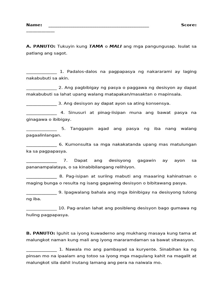 Esp 6 Worksheet | PDF