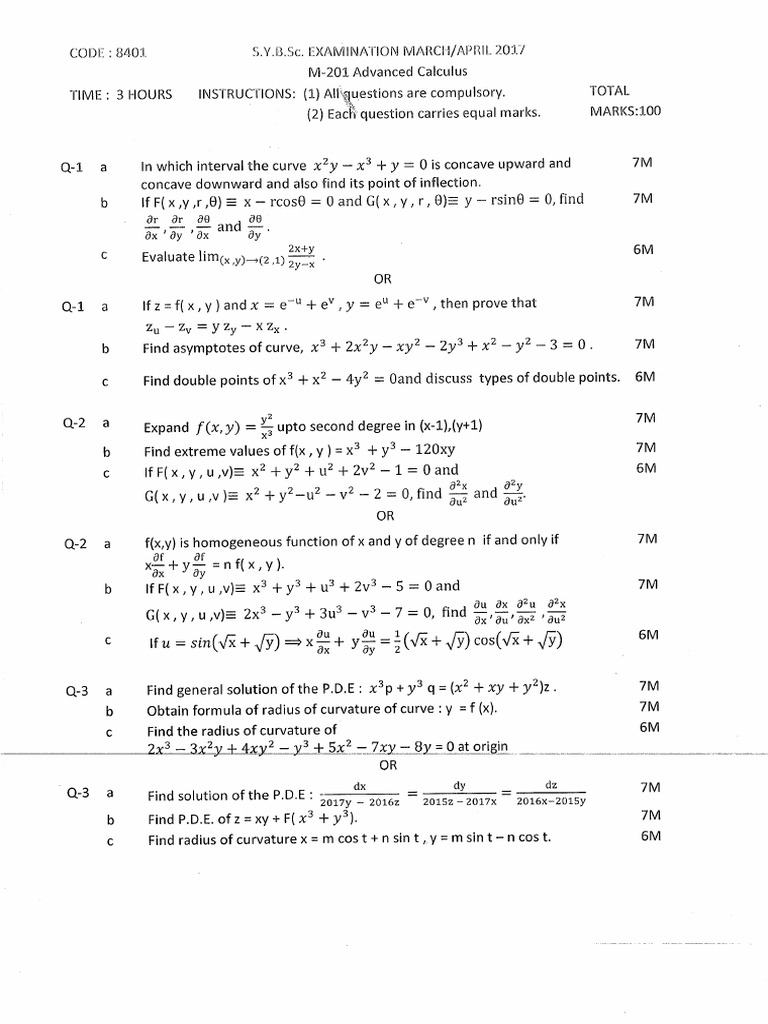 BSC 2 Year Advanced Calculus Apr 2017 | PDF